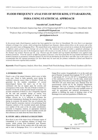 Flood frequency analysis of river kosi, uttarakhand, india using statistical approach | PDF ...