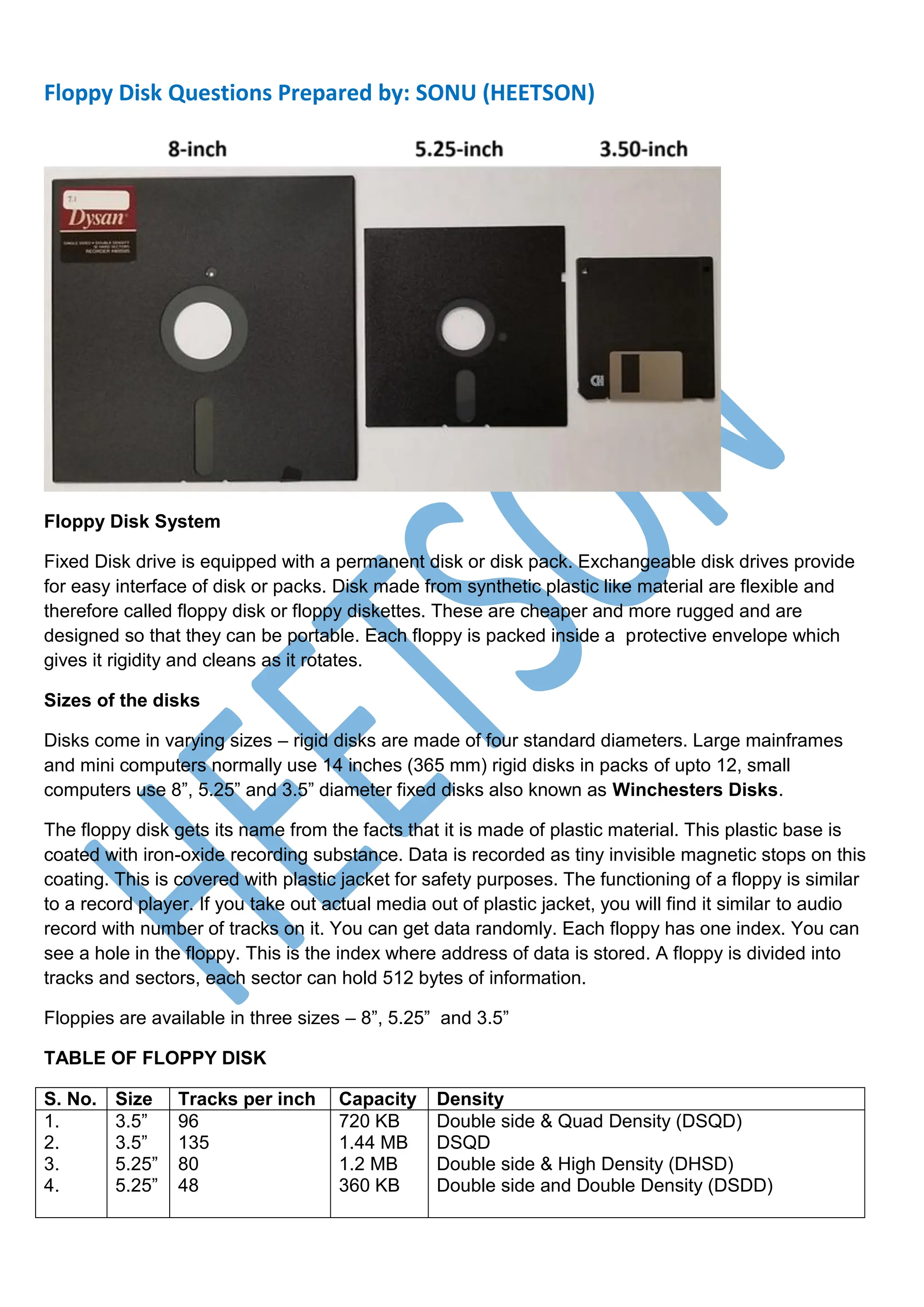 Floppy Disk MCQ (Diskette Questions and Answers) | PDF