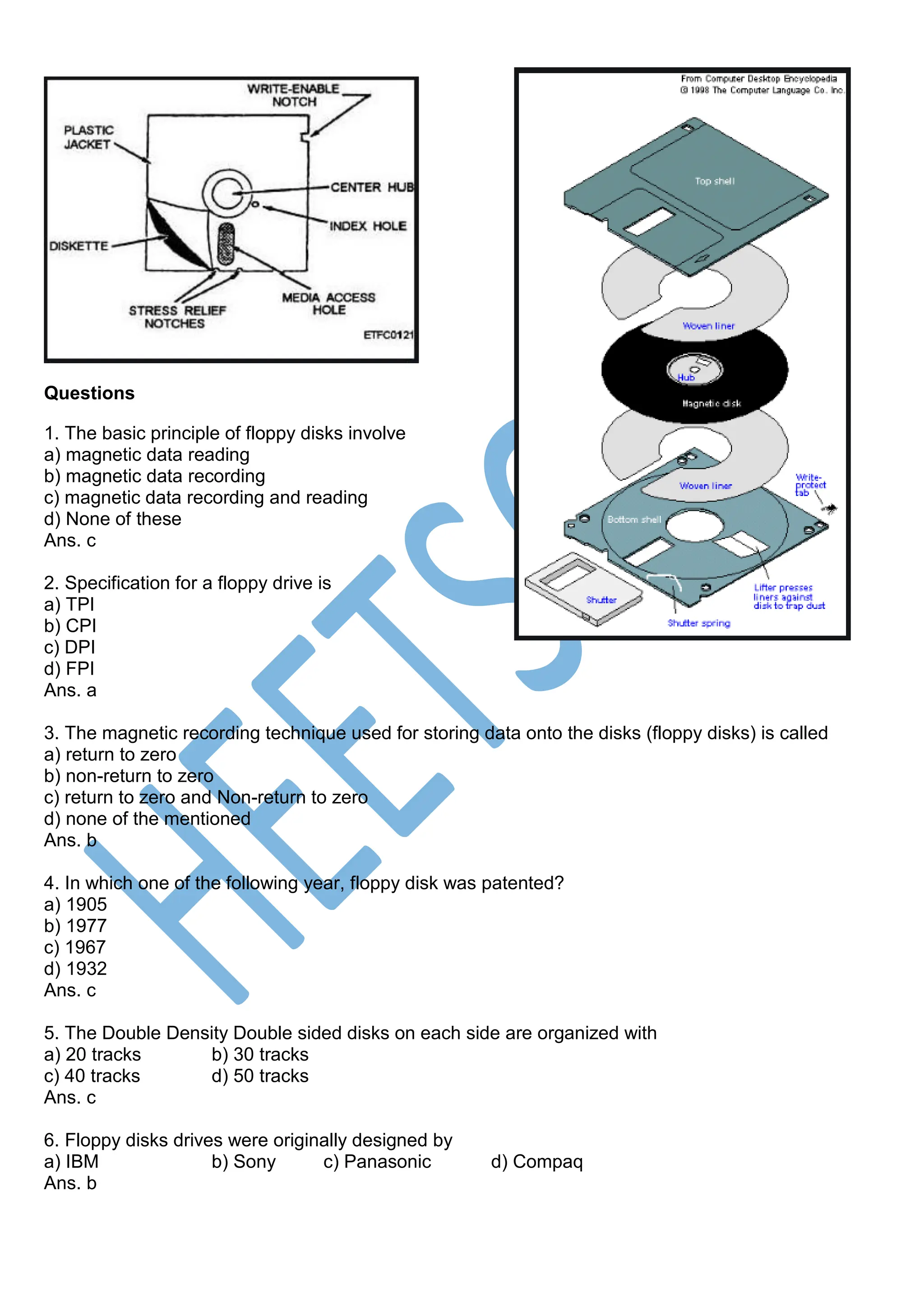Floppy Disk MCQ (Diskette Questions and Answers) | PDF | Data Storage and Warehousing | Computing