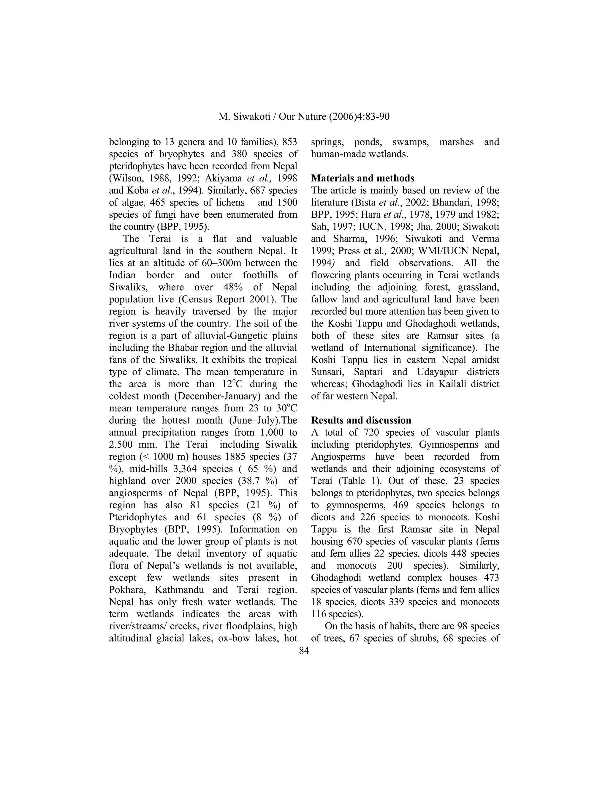 Floral Diversity In Wetlands Of Nepal In Terai Region Of Nepal | PDF