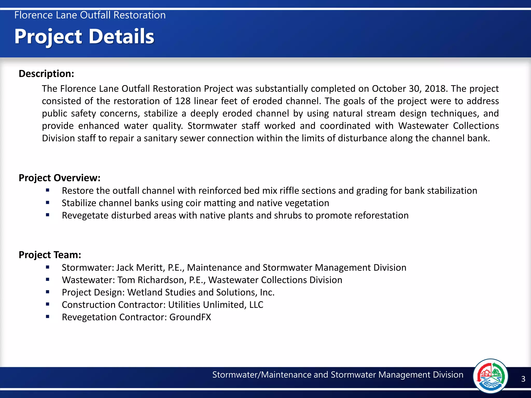 Florence Lane Outfall Restoration | PPT
