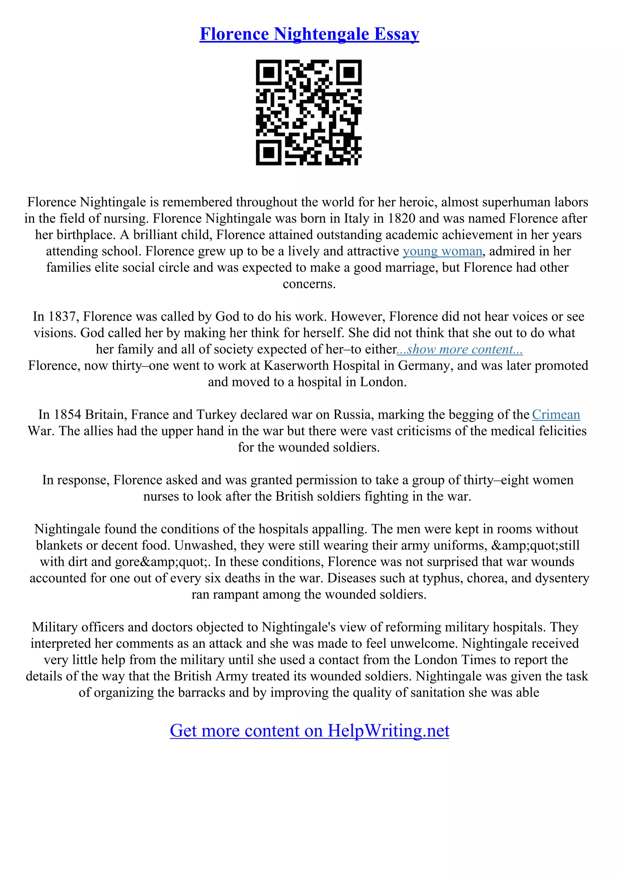 Florence Nightingale Essay | PDF