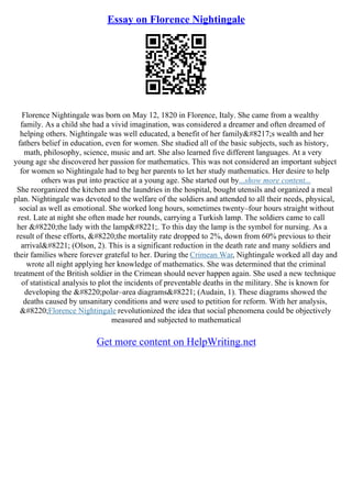 Florence Nightingale Essay | PDF