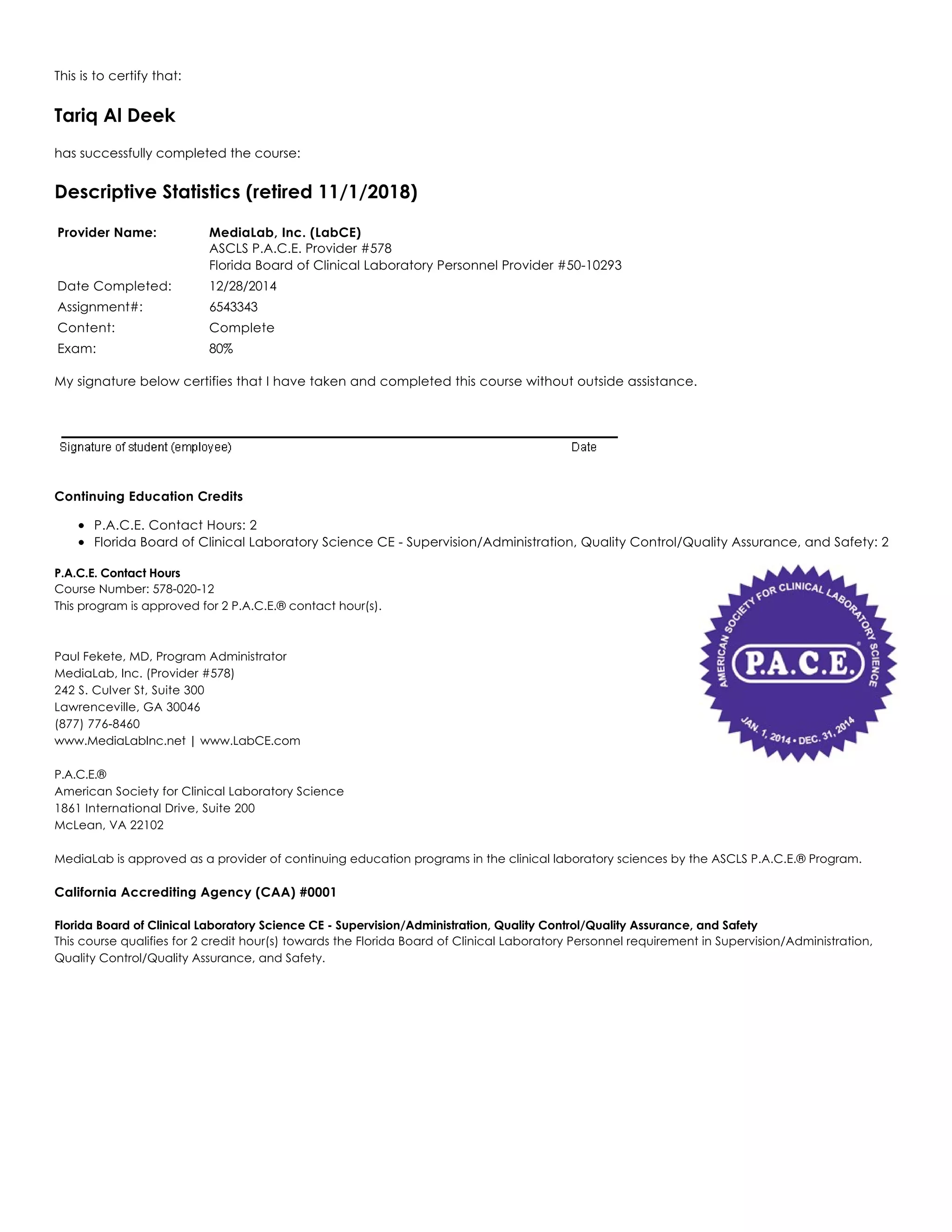 Florida board of clinical laboratory science ce lab ce certificates | PDF