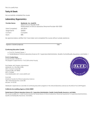 Florida board of clinical laboratory science ce lab ce certificates | PDF