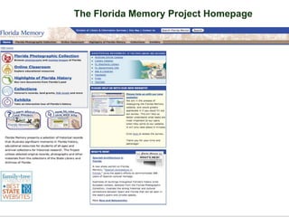 Florida Memory Project and Usability | PPTX | Databases | Computer Software and Applications
