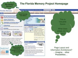 Florida Memory Project and Usability | PPTX | Databases | Computer Software and Applications