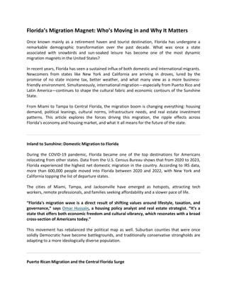 Florida’s Migration Magnet: Who’s Moving in and Why It Matters | PDF