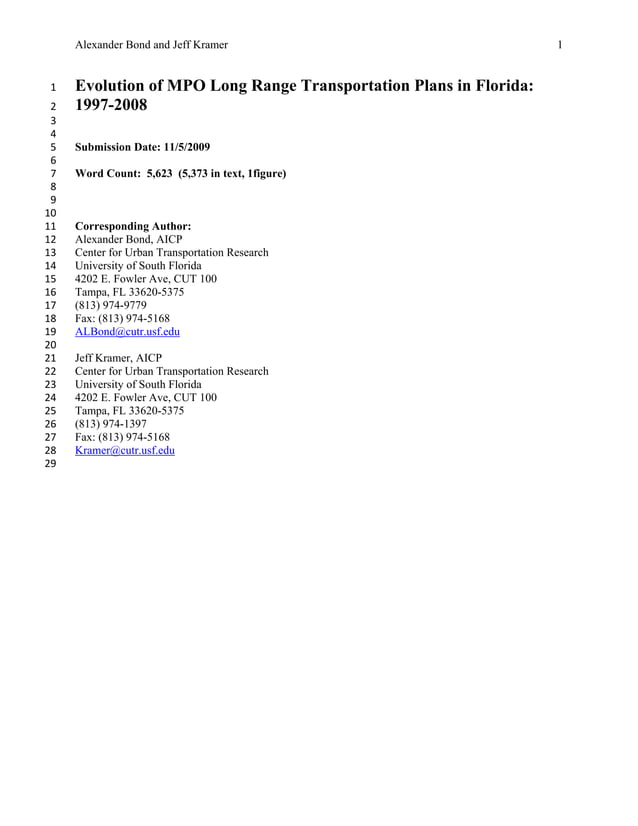 Evolution of MPO Planning in Florida: 1997-2008 | PDF