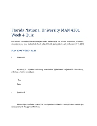 Florida national university man 4301 week 4 quiz | DOCX
