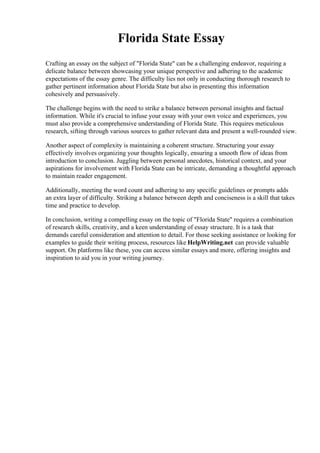 Florida State Essay. Jamestown Business College | PDF