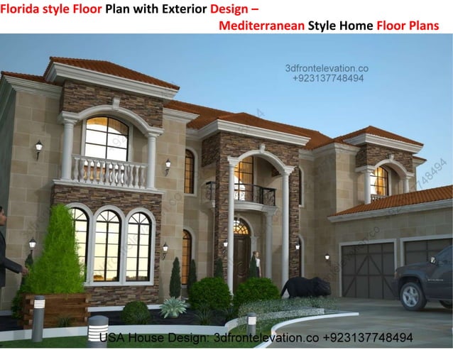 Florida style Floor Plan with Exterior Design – Mediterranean Style ...
