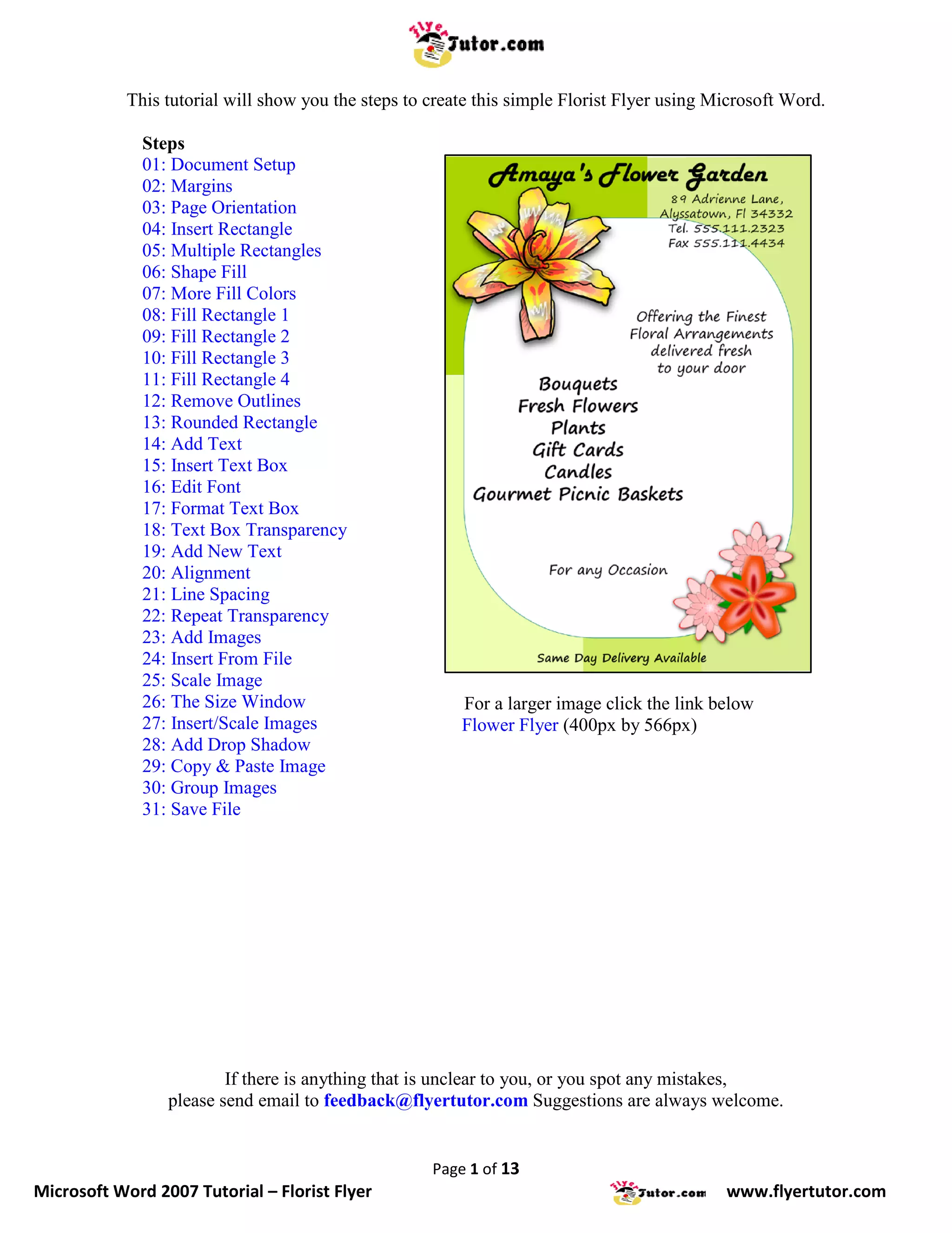 Microsoft Word 2007 Tutorials: Florist Flyer | PDF