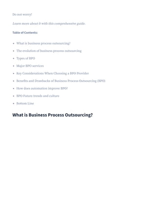 Business Process Outsourcing (BPO): Everything You Need To Know | PDF