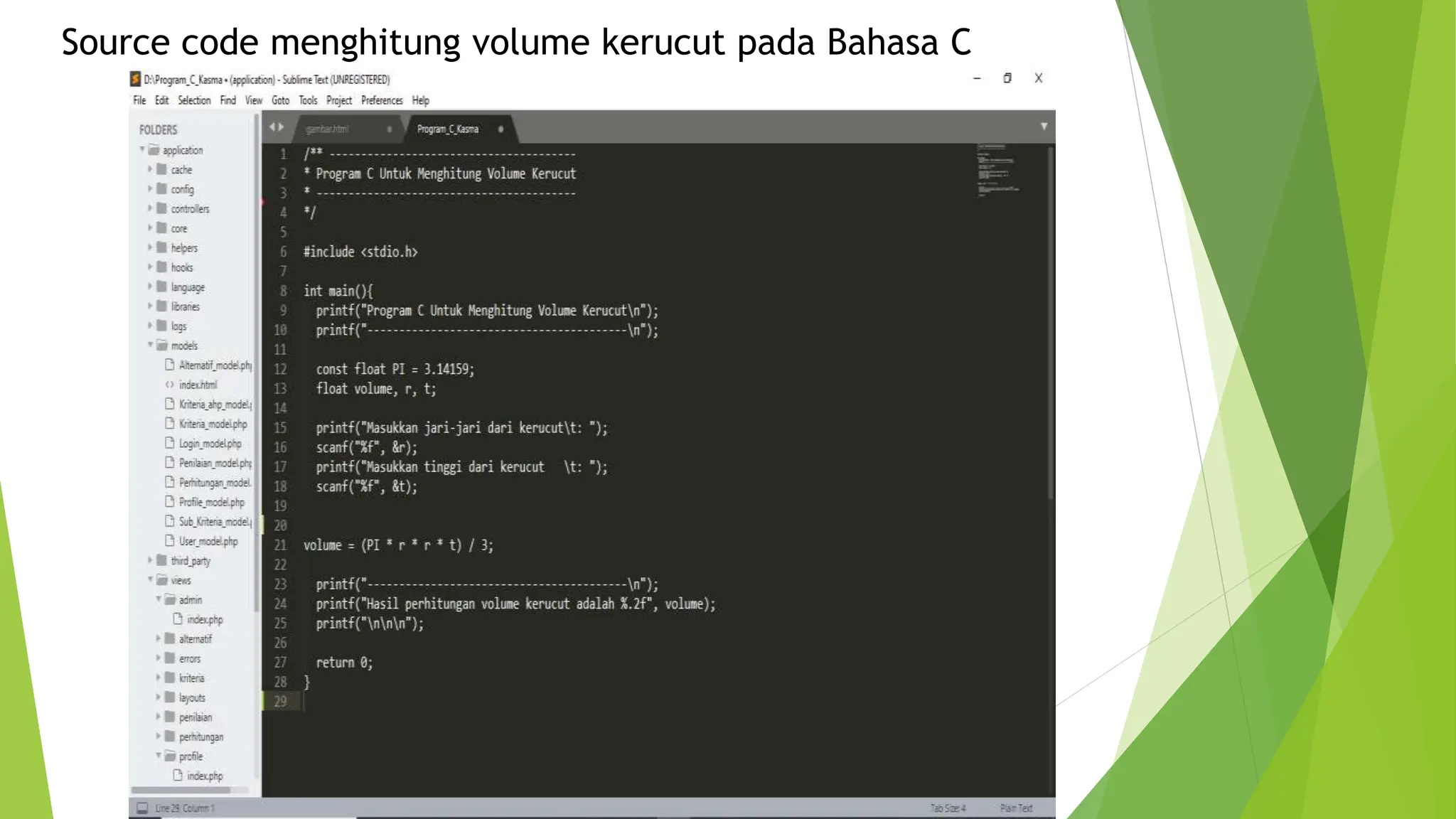 menghitung volume kerucut menggunakan Bahasa C | PPT
