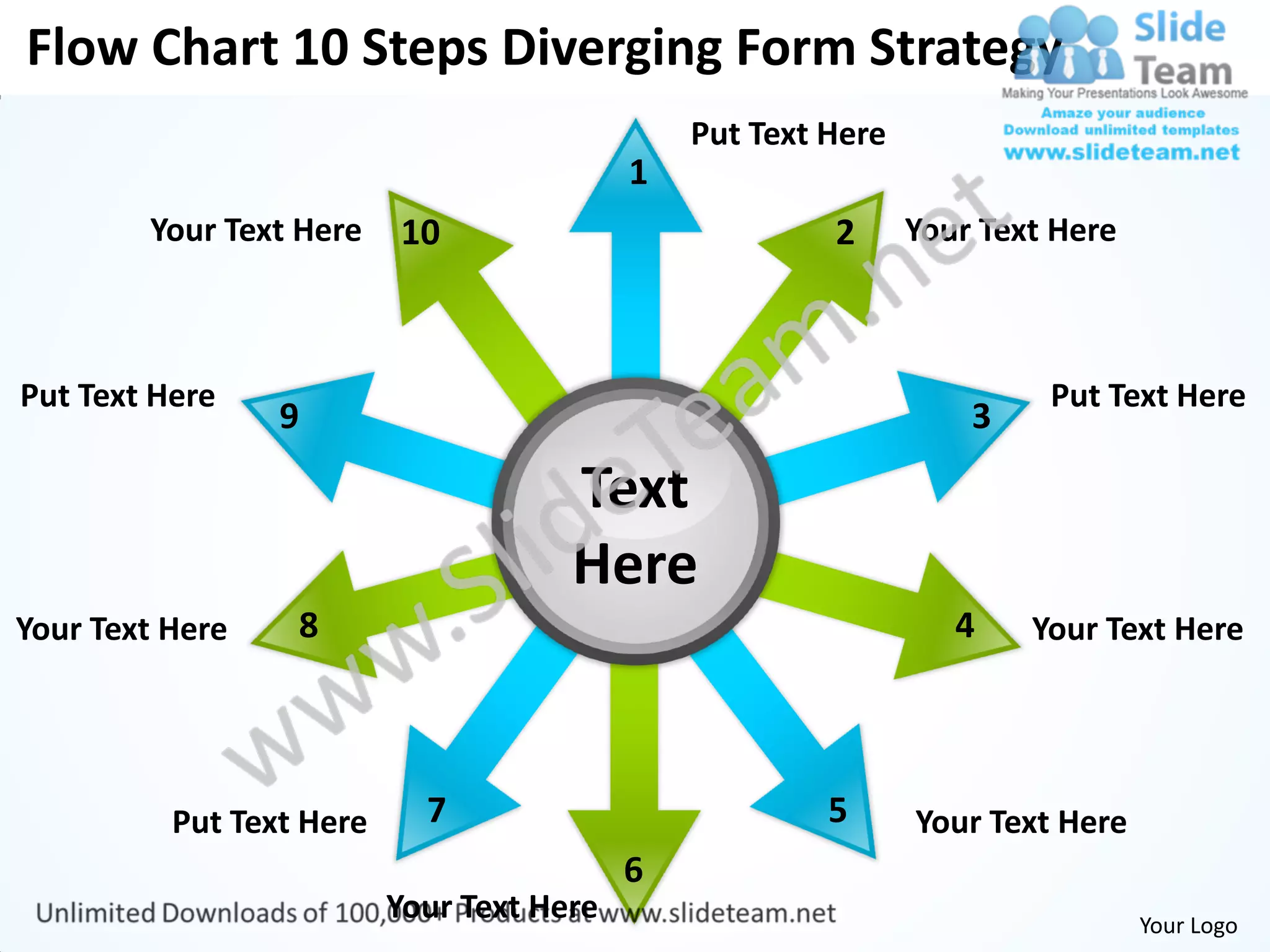 Flow chart 10 steps diverging form strategy radial process power point ...