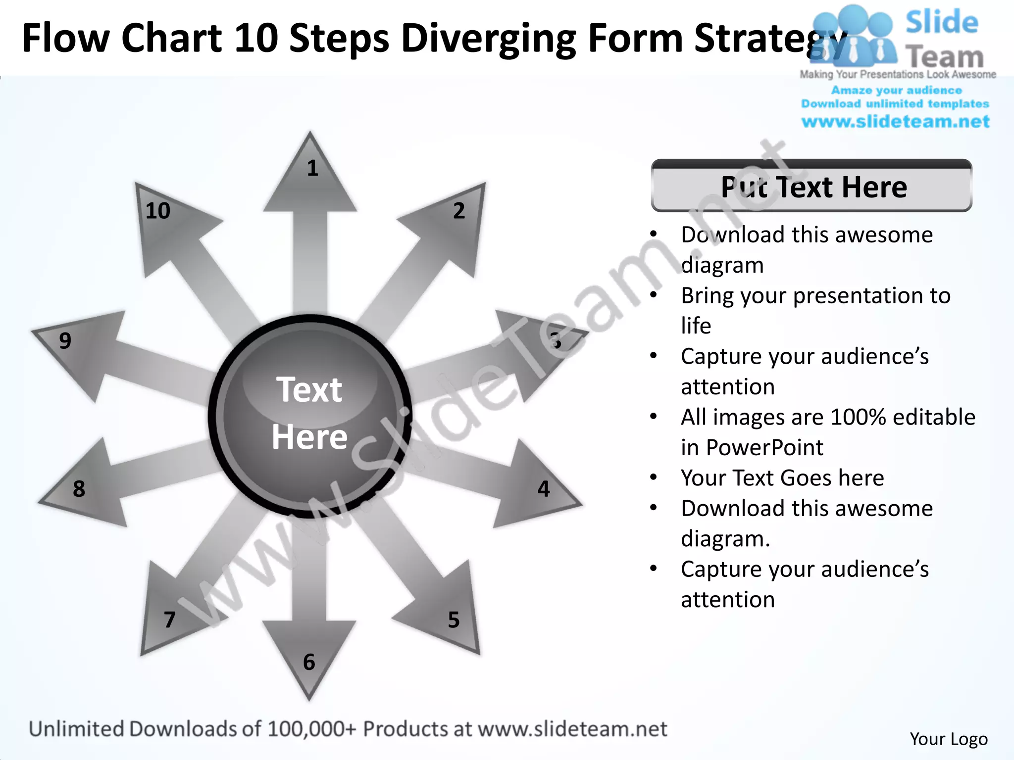 Flow chart 10 steps diverging form strategy radial process power point ...