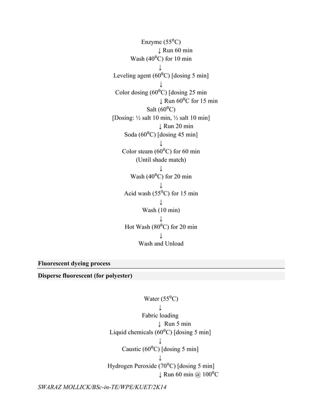 Flow chart for dyeing of different types of fabric and shade including ...