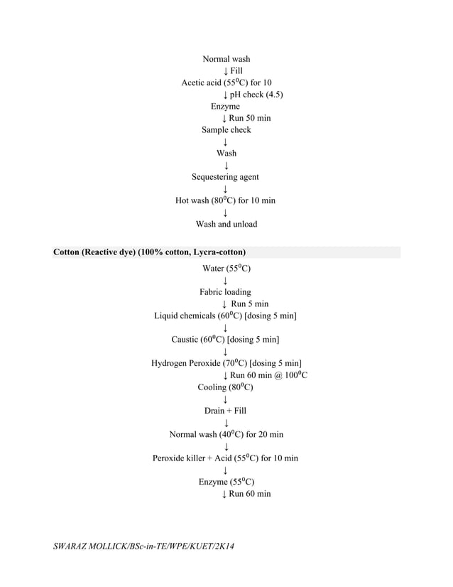Flow chart for dyeing of different types of fabric and shade including ...
