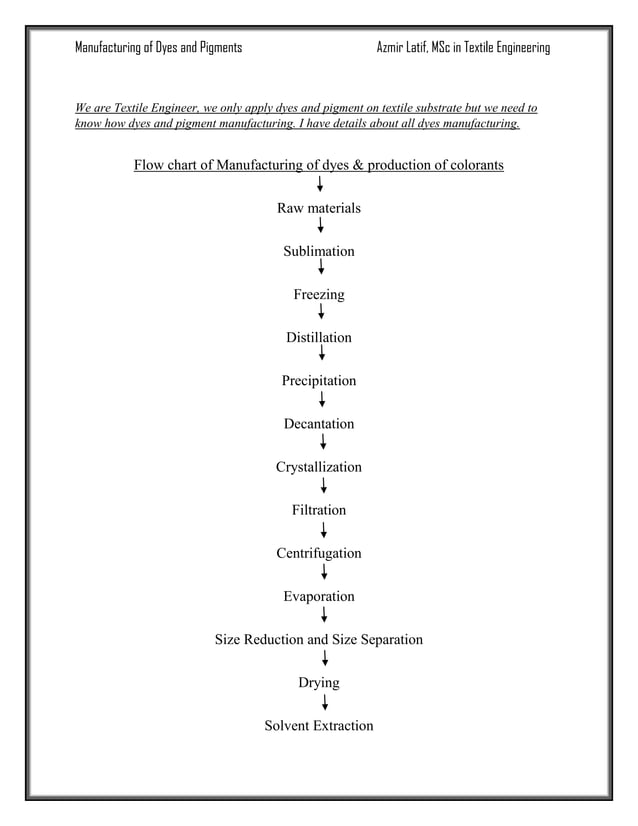 Flow chart of manufacturing of dyes | PDF | Chemistry | Science
