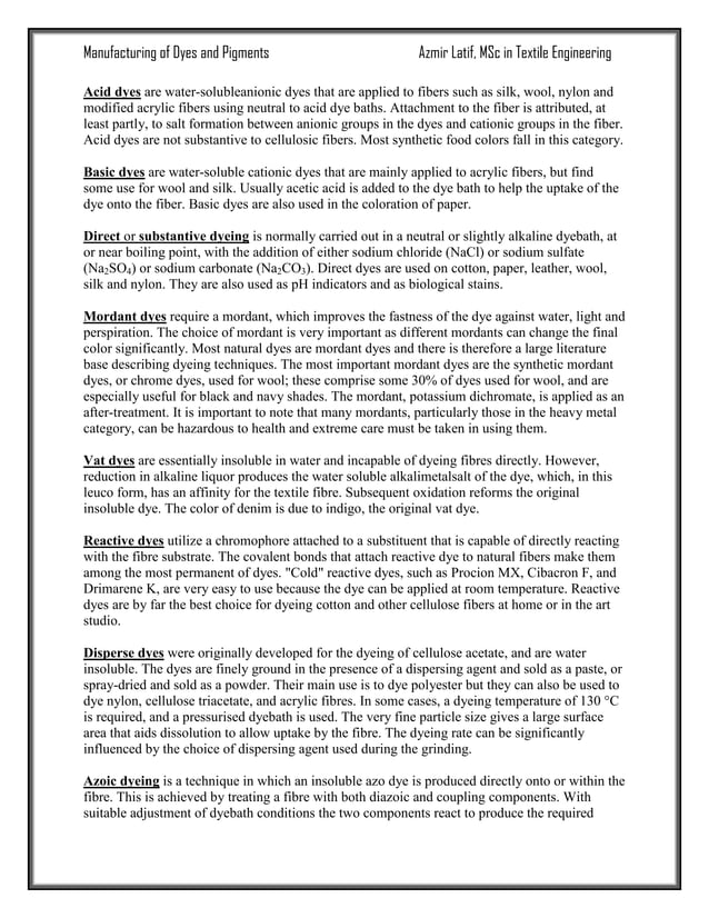 Flow chart of manufacturing of dyes | PDF | Chemistry | Science