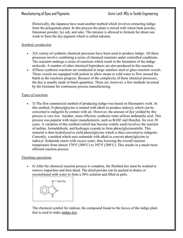 Flow chart of manufacturing of dyes | PDF | Chemistry | Science