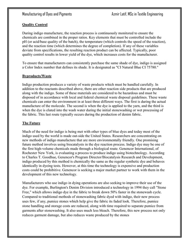 Flow chart of manufacturing of dyes | PDF | Chemistry | Science