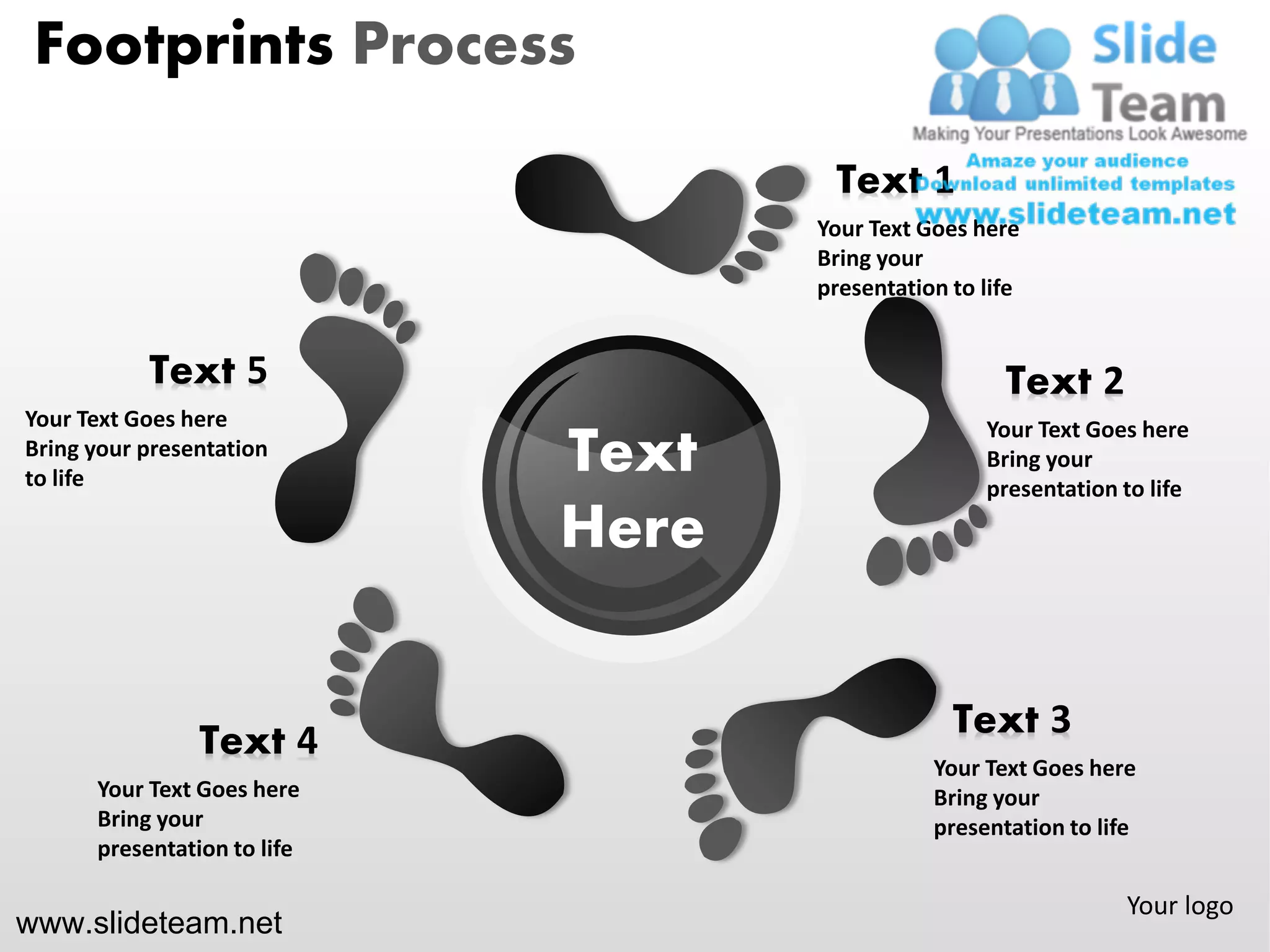 Flowchart using footprints process powerpoint ppt templates. | PDF