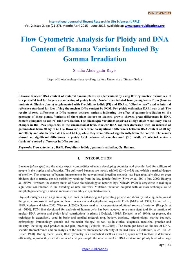 Flow Cytometric Analysis for Ploidy and DNA Content of Banana Variants ...