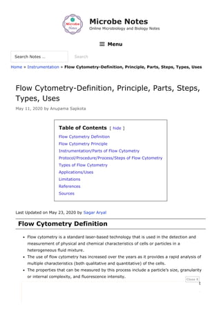 Flow cytometry definition, principle, parts, steps, types, uses | PDF