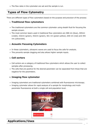Flow cytometry definition, principle, parts, steps, types, uses | PDF