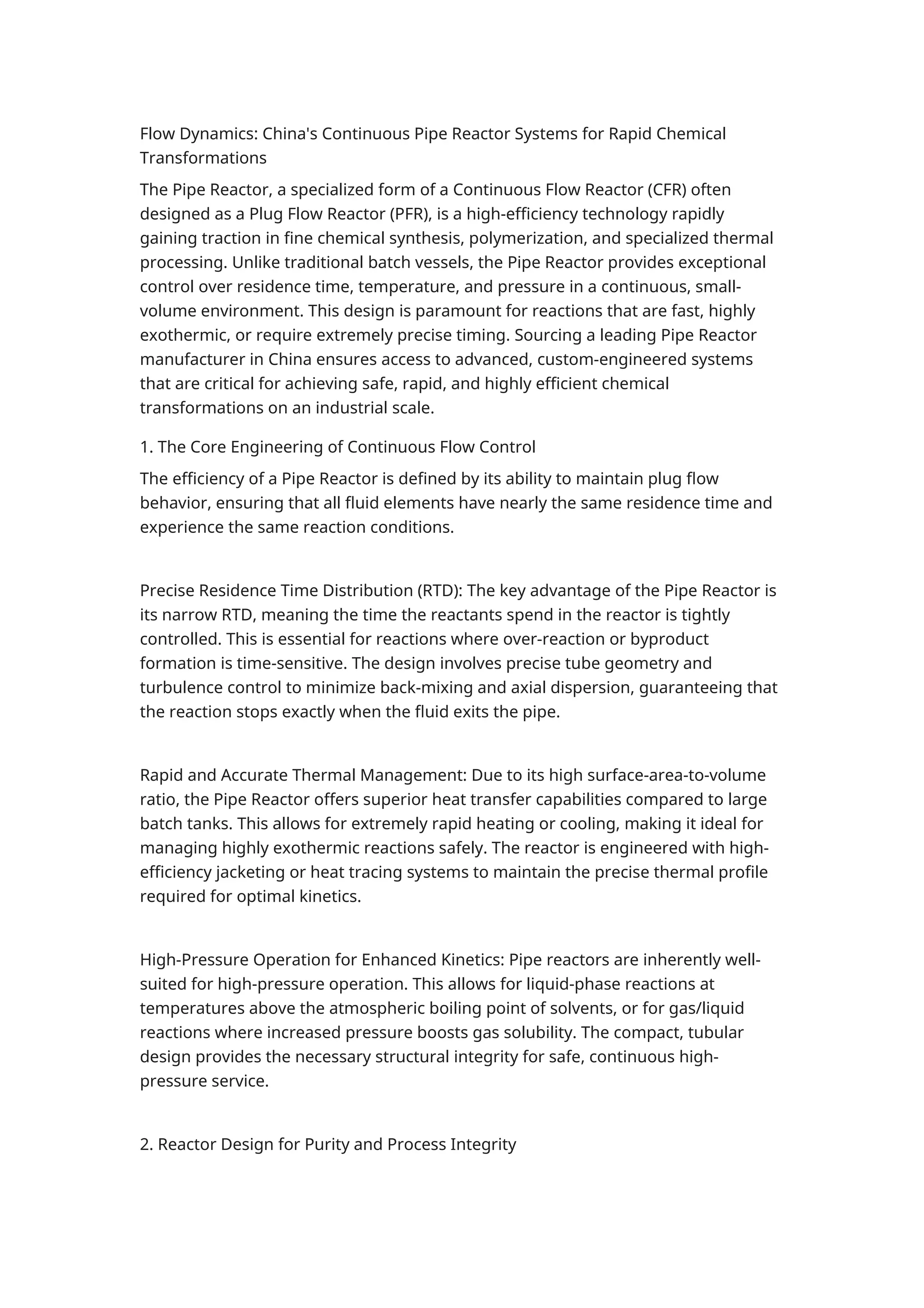 Flow Dynamics China's Continuous Pipe Reactor Systems for Rapid ...