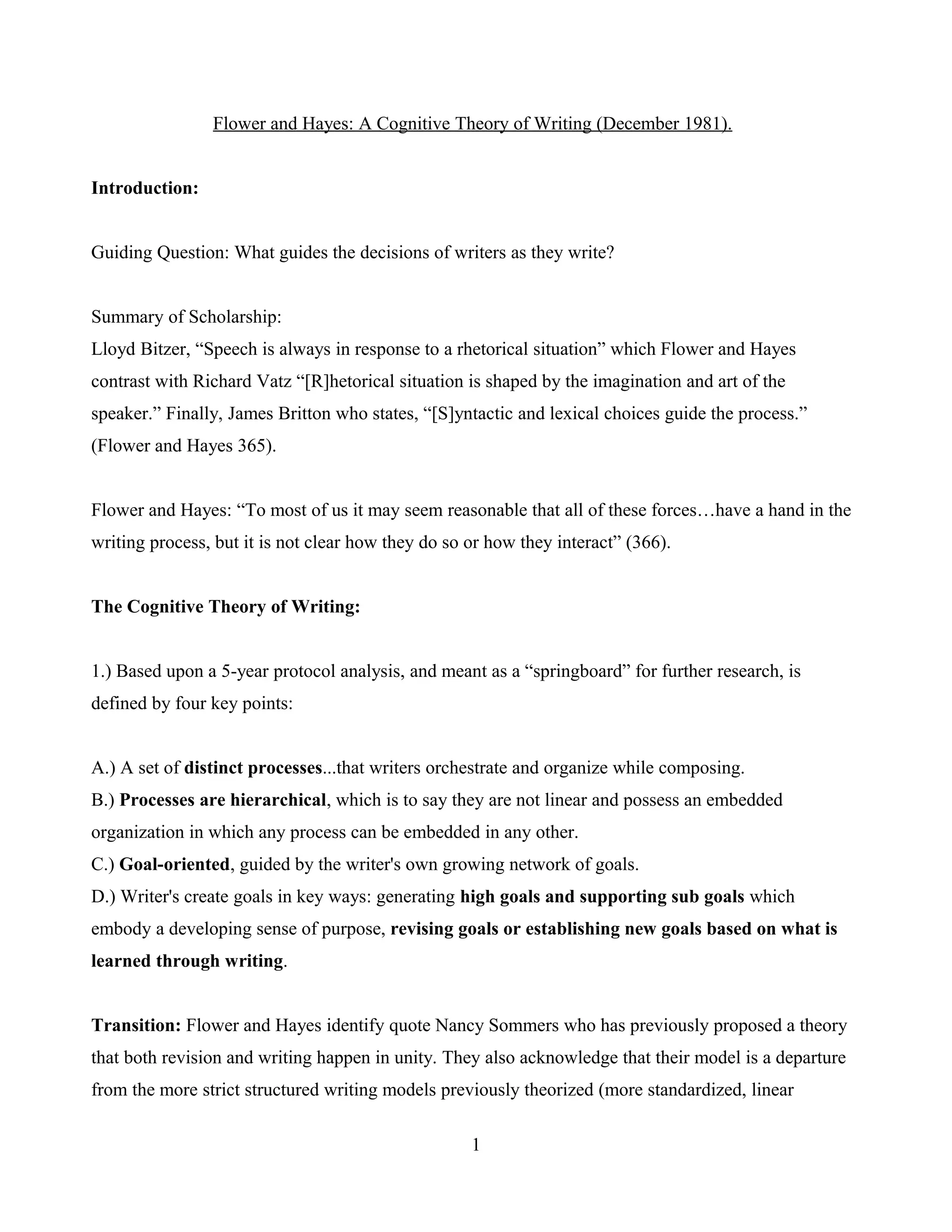 Flower and Hayes: Cognitive Process Theory of writing | DOC