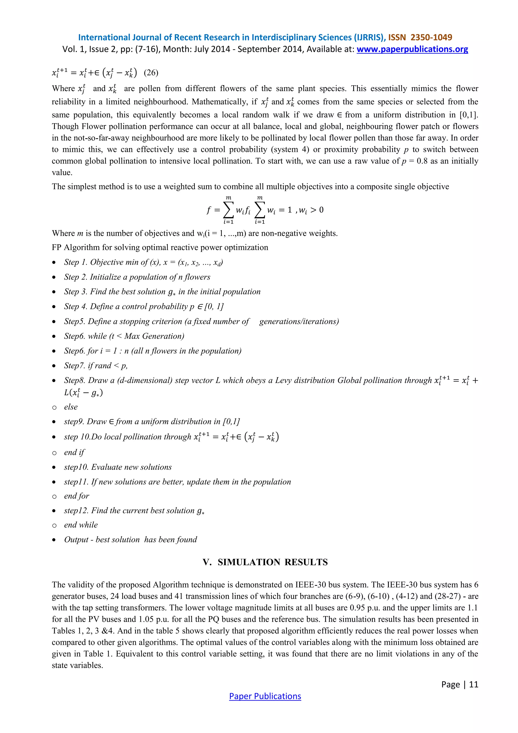 Flower Pollination Algorithm For Solving Optimal Reactive Power Dispatch Problem Pdf