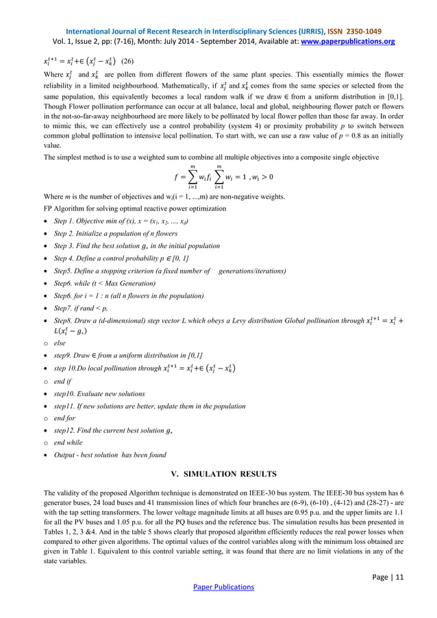 FLOWER POLLINATION ALGORITHM FOR SOLVING OPTIMAL REACTIVE POWER DISPATCH PROBLEM | PDF
