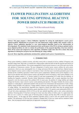 FLOWER POLLINATION ALGORITHM FOR SOLVING OPTIMAL REACTIVE POWER DISPATCH PROBLEM | PDF