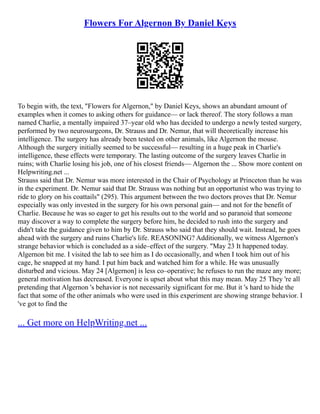 Flowers For Algernon By Daniel Keys | PDF