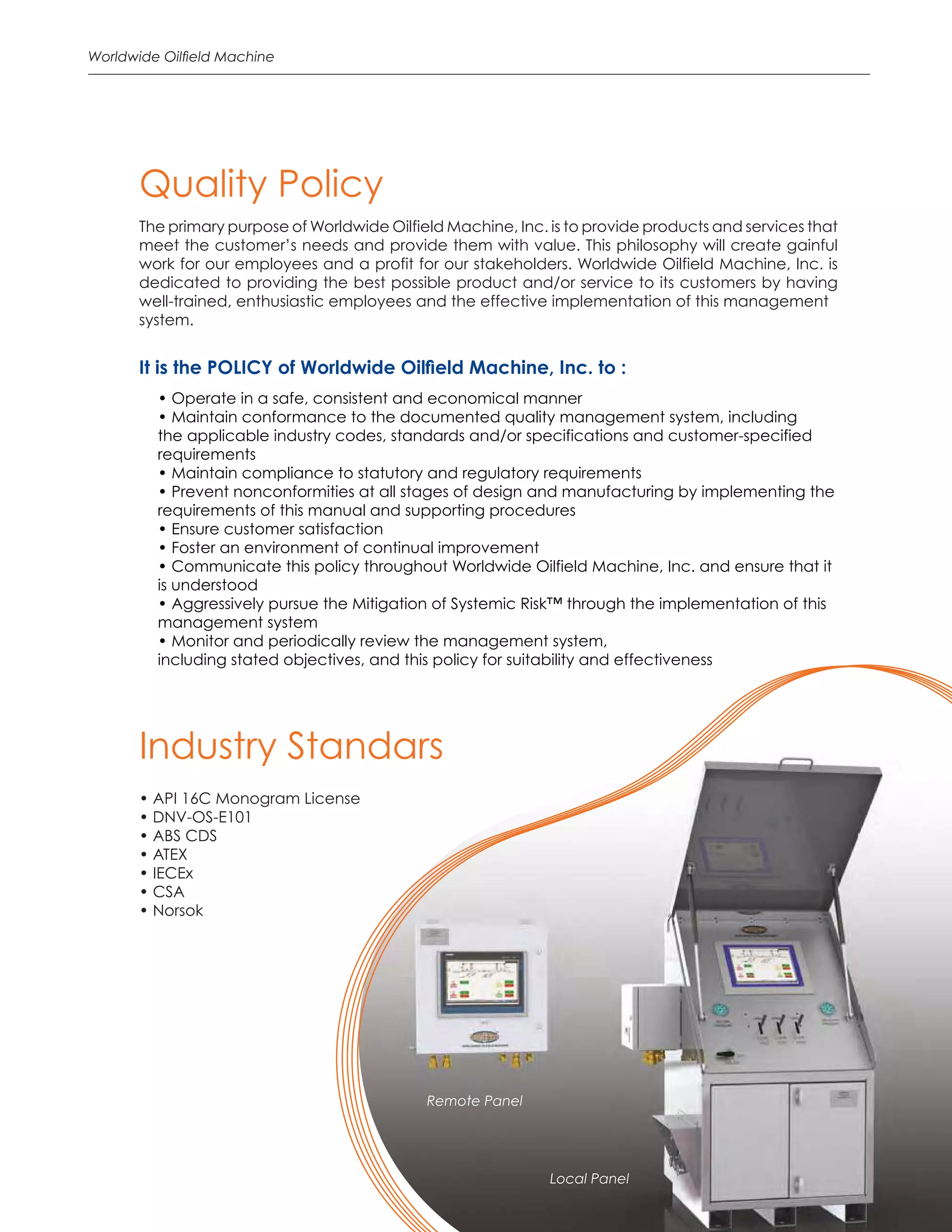 Flowhead Control Panel - Worldwide Oilfield Machine | PDF