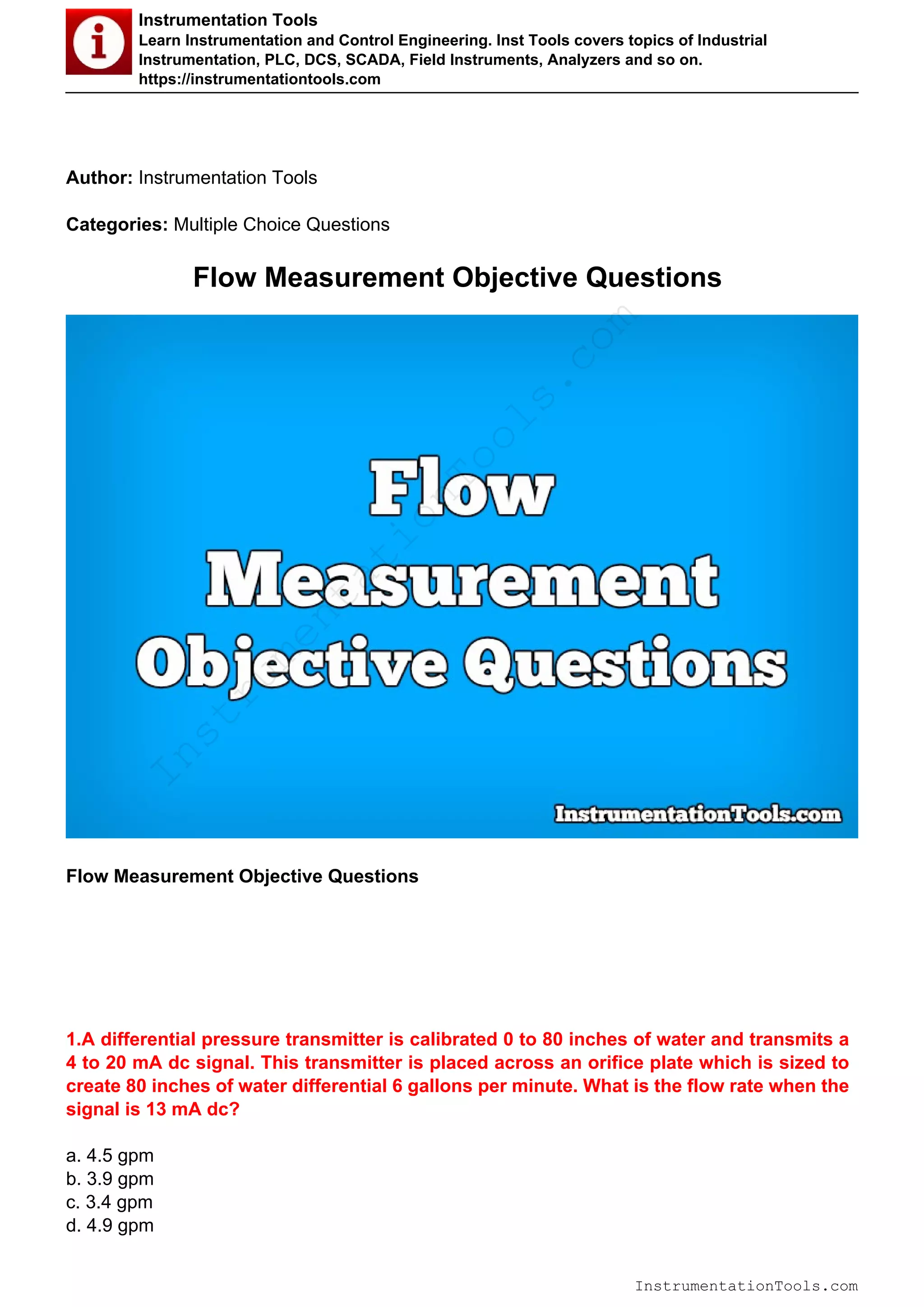 Flow measurement MCQ | PDF