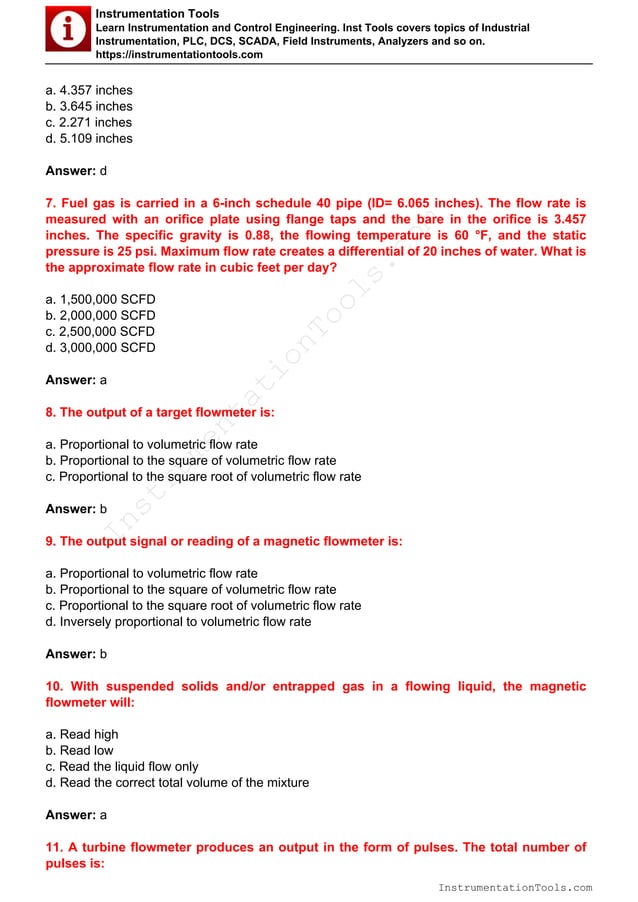 Flow measurement MCQ | PDF | Mechanical and Industrial Engineering ...