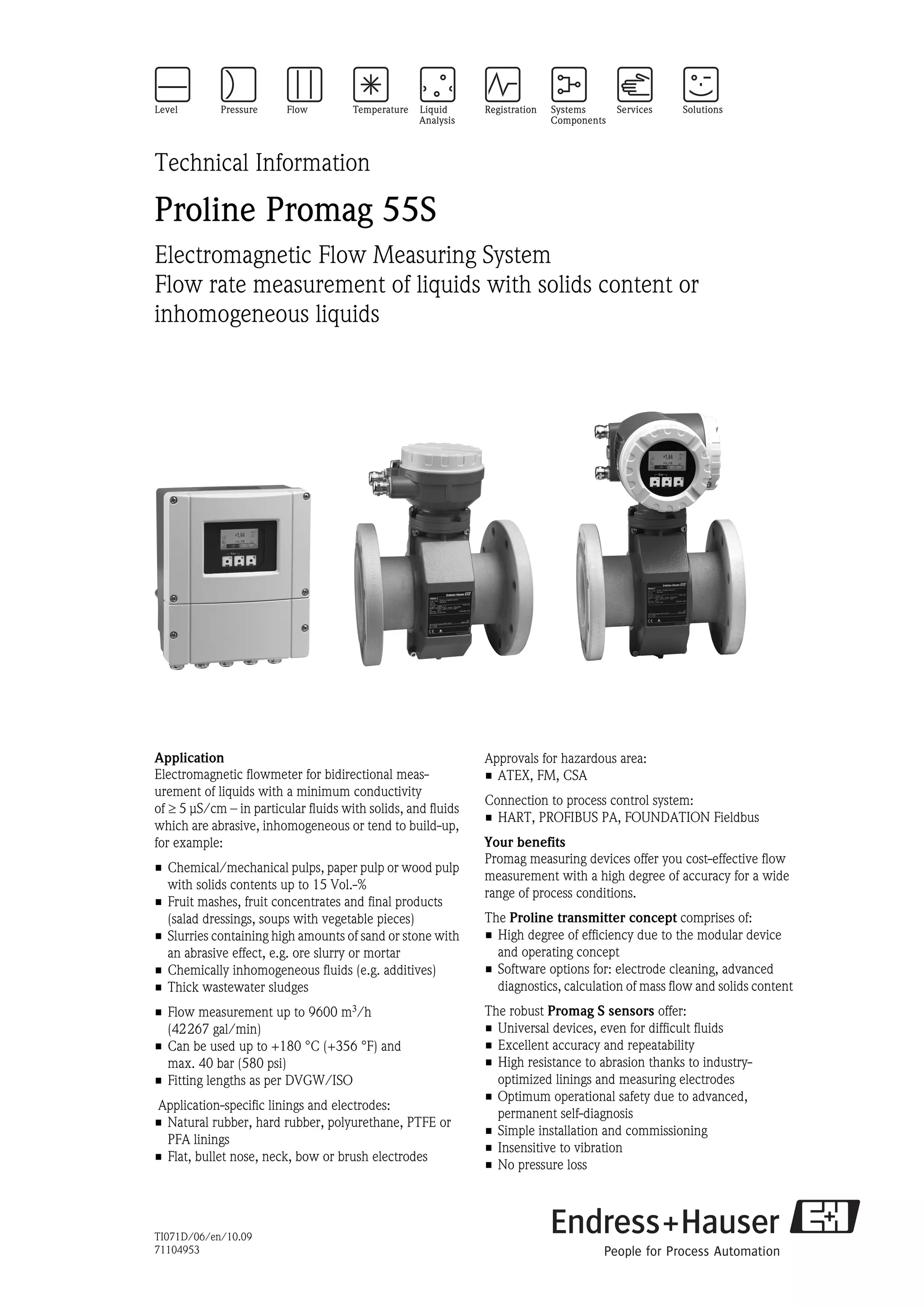 Flowmeter Promag 55S-Electromagnetic-Endress Hauser | PDF
