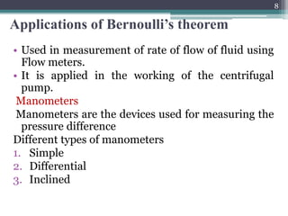 Flow of fluids- Reynolds number, Bernoullis theorem | PPTX