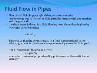Flow of incompressible fluids through pipes | PPTX
