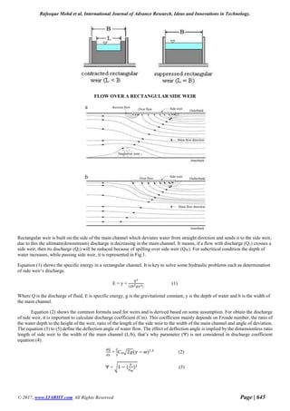Flow over a rectangular side weir under subcritical conditions | PDF