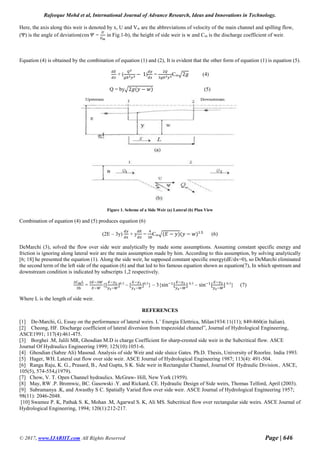 Flow over a rectangular side weir under subcritical conditions | PDF