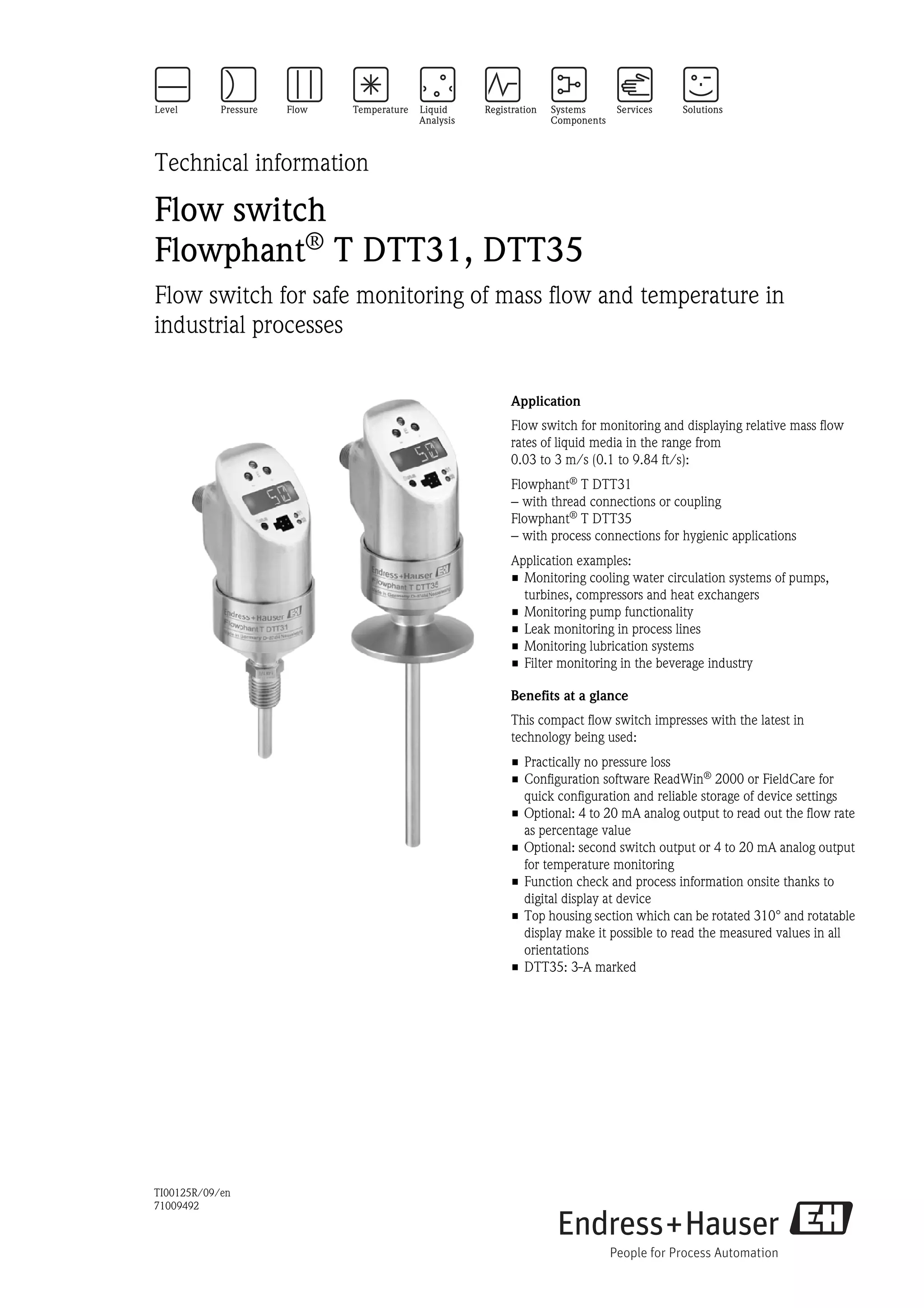 Flowphant t dtt31, dtt35 endress+hauser datasheet-flow switch | PDF