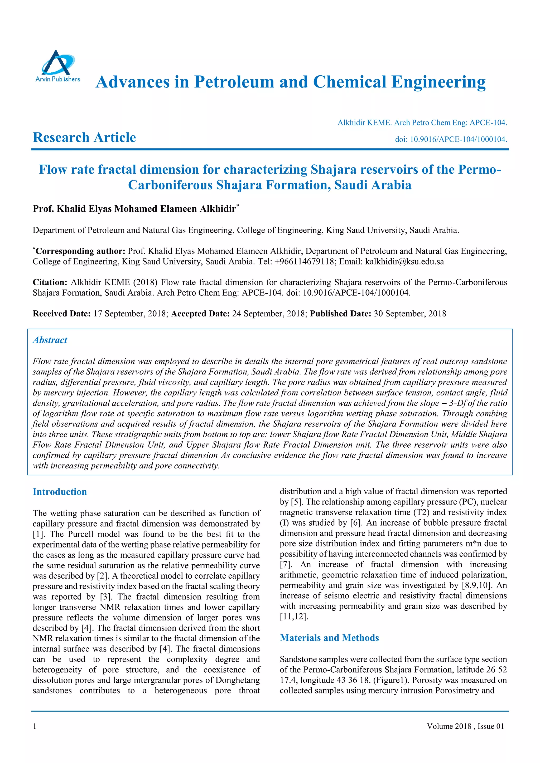 Flow rate fractal dimension for characterizing shajara reservoirs of ...