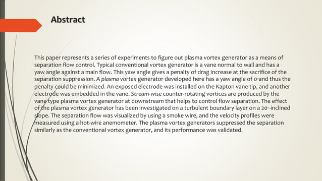 Flow Separation Control Using Plasma Vortex Generators Ppt Free