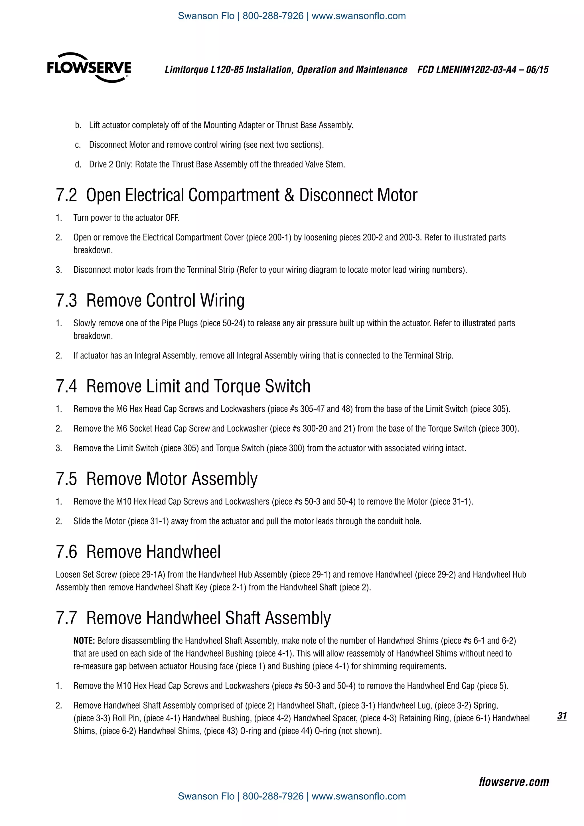 Flowserve Limitorque L120-85 Electric Actuator IOM | PDF