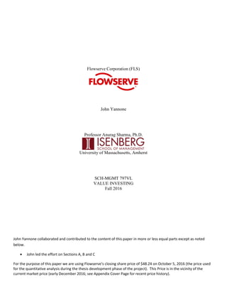 Value Investment Class Project - Flowserve | PDF